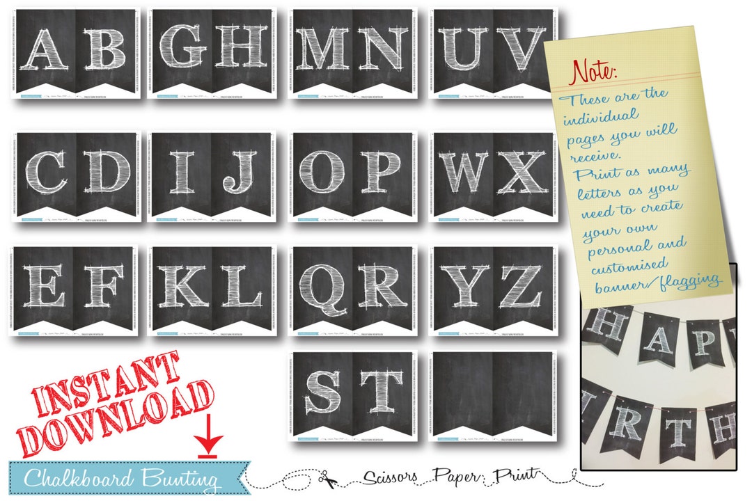 Chalkboard Party Bunting Flagging, Full Alphabet, Chalk Retro Sneaker ...