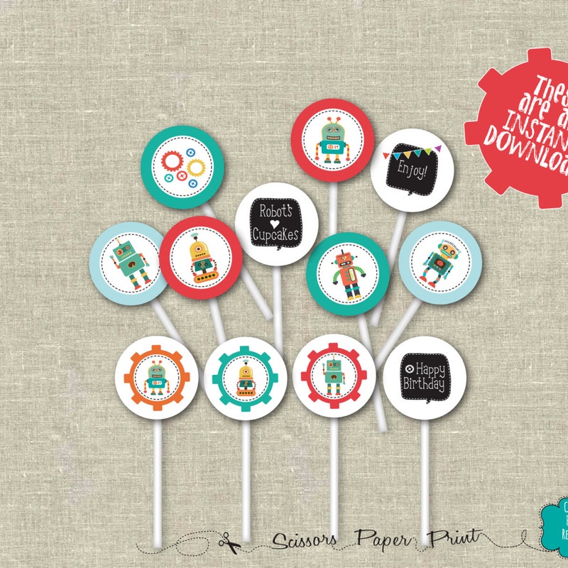 Robot Cupcake Topper - Etsy