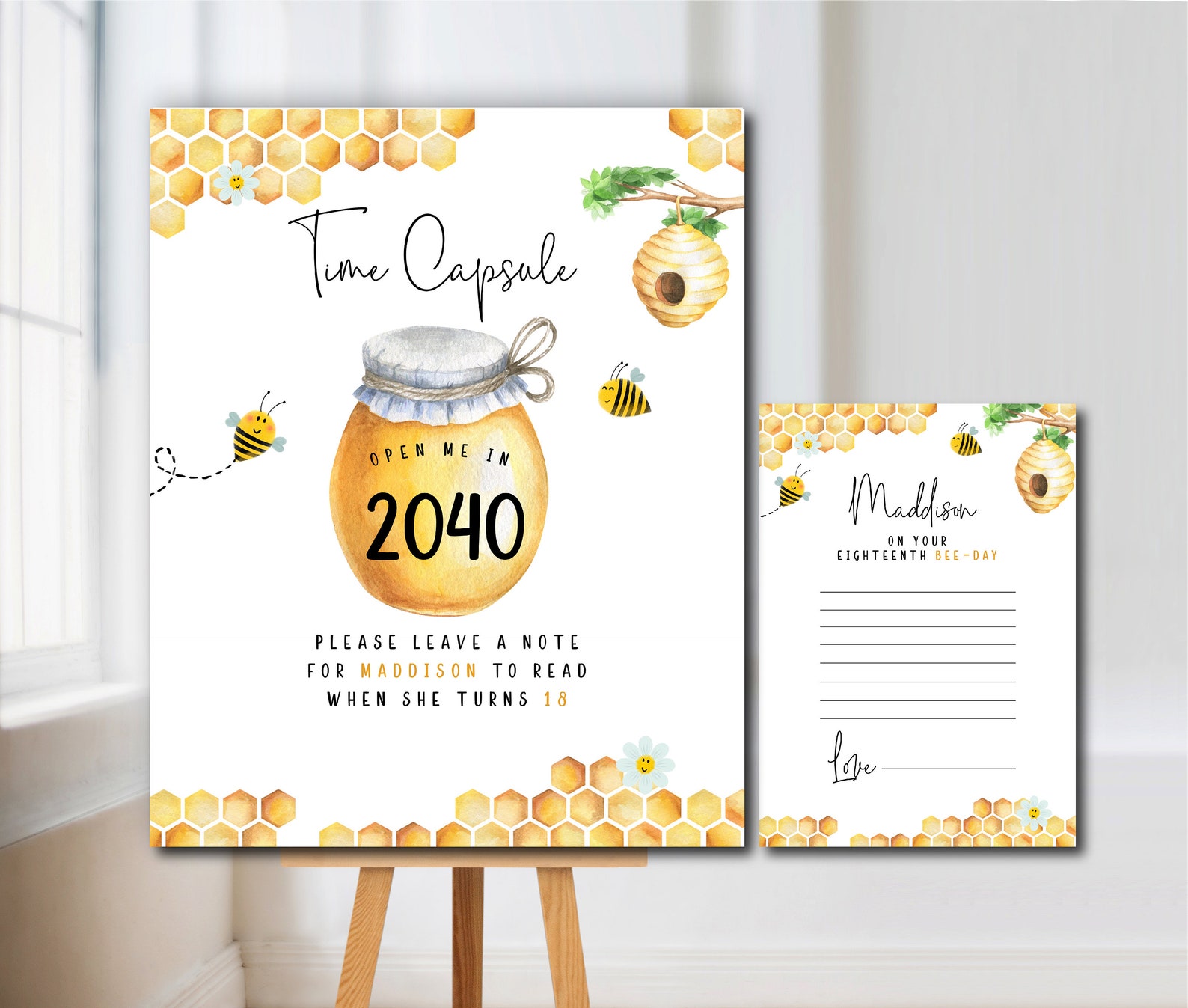 Bee Time Capsule Sign and Card Printable. Customised Bee Time - Etsy