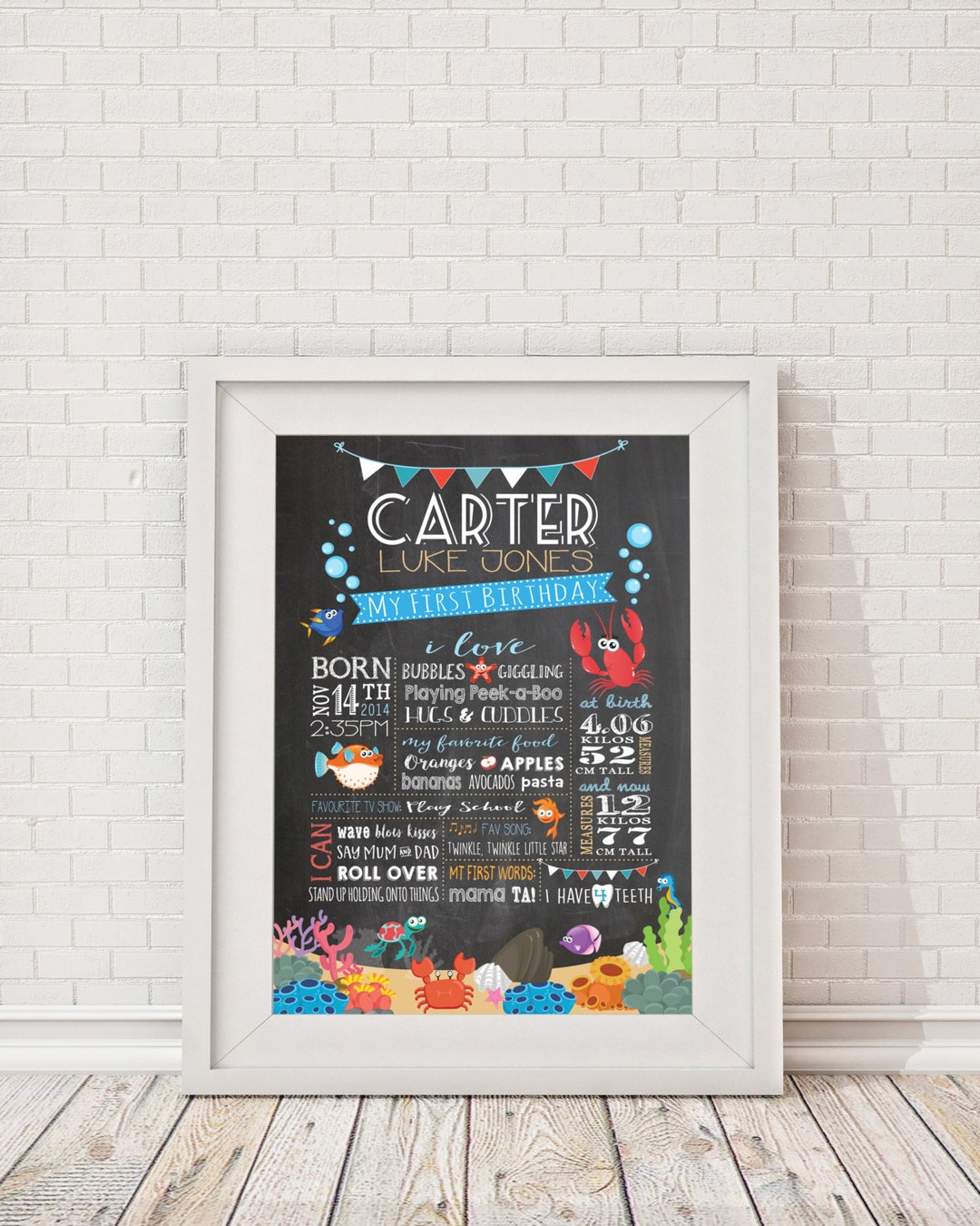 First Birthday Under the Sea Chalkboard Poster, Milestone Poster ...