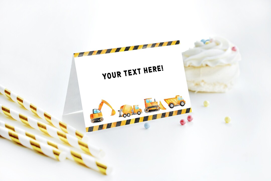 Construction Food Card. Construction Tent Cards. Editable Customisable ...