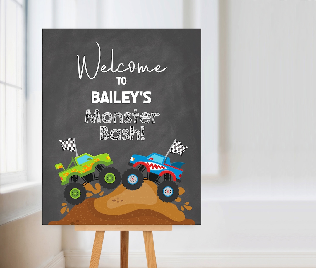 Monster Truck Welcome Sign Chalkboard. First Birthday Poster. Trucks ...