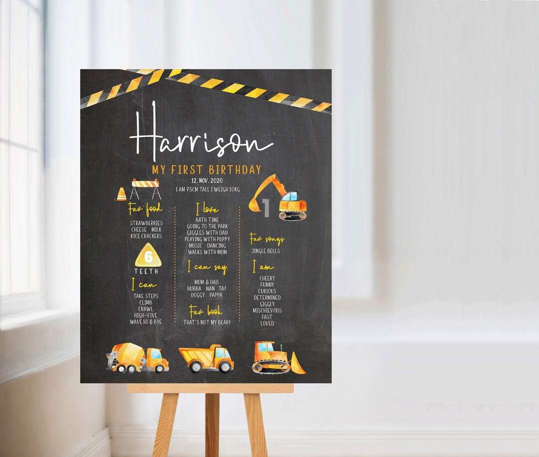 Construction Milestone Poster. First Birthday Poster. Builder - Etsy
