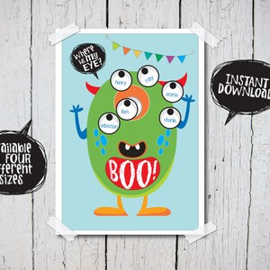 Monster Party Game, Pin the Eye on the Monster, Party Printable ...