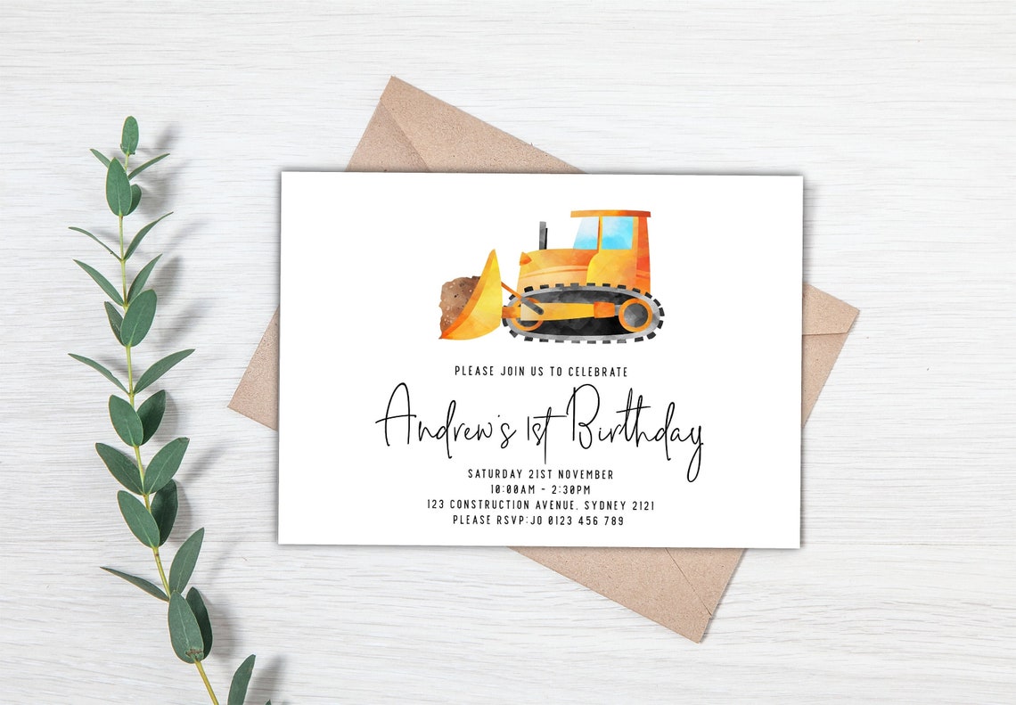 Construction Invitation. Bulldozer Party Invitation. Editable - Etsy