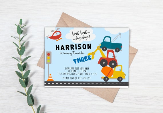 Construction Party Invitation. Vehicle Party Invitation. - Etsy