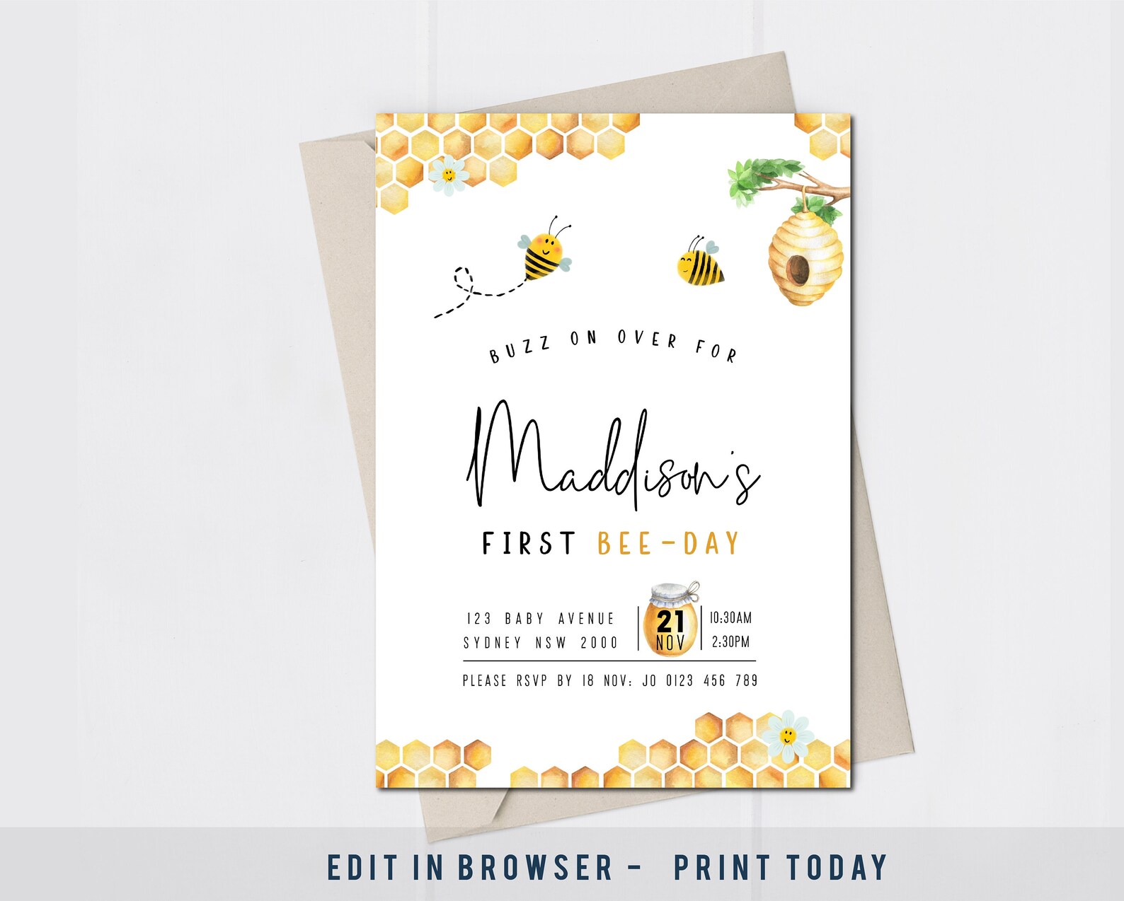 Bee Birthday Invitation. Bee Day. Editable Beeday Invite. Any - Etsy