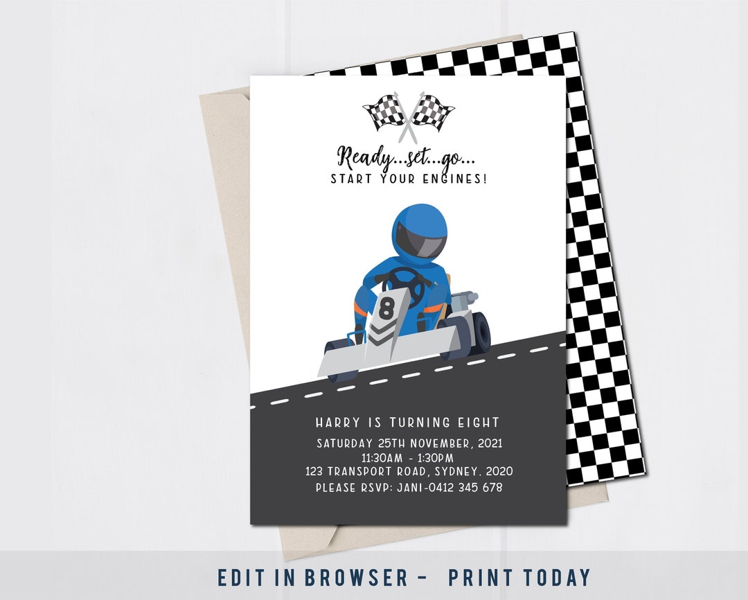 Go Kart Invitation. Karting Party. Racing Invitation. Customised ...