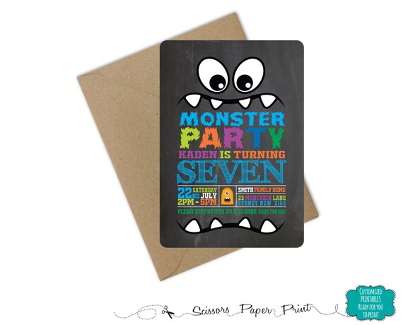Monsters Chalkboard Invitation Printable Little Monster | Etsy