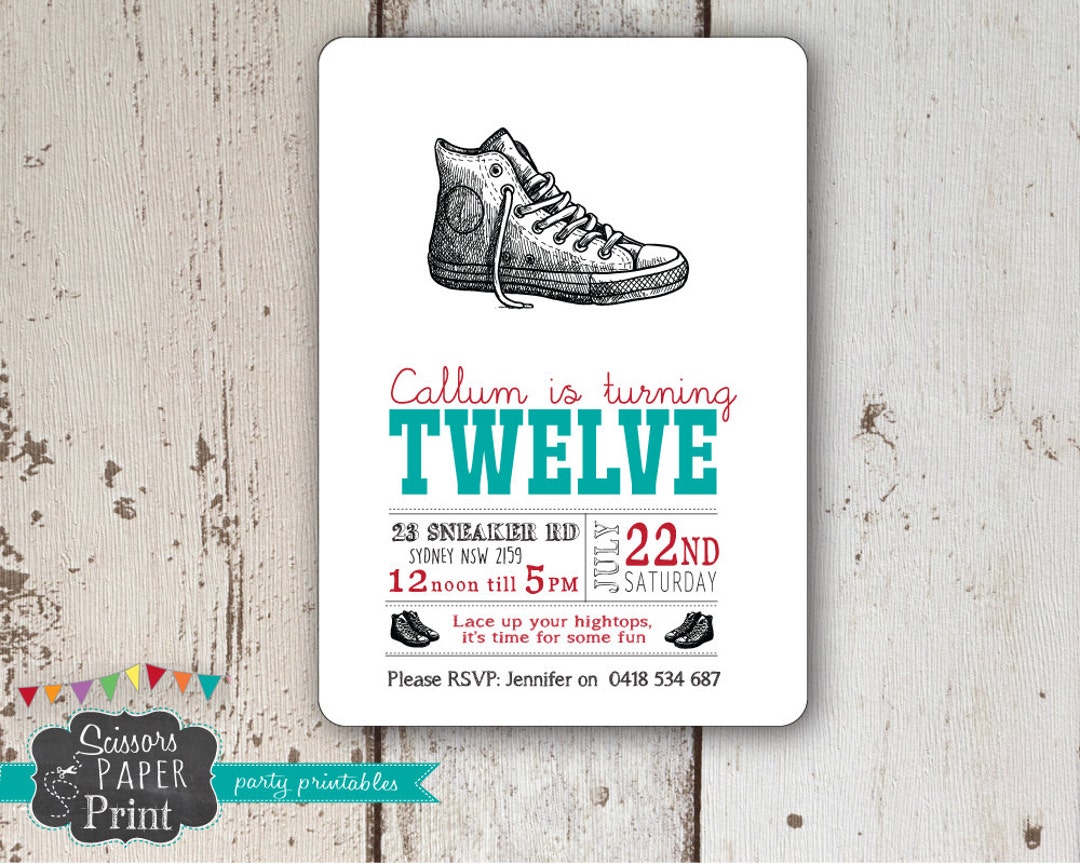 Retro Sneaker Party Invitation, Printable, Customised customized Chuck ...