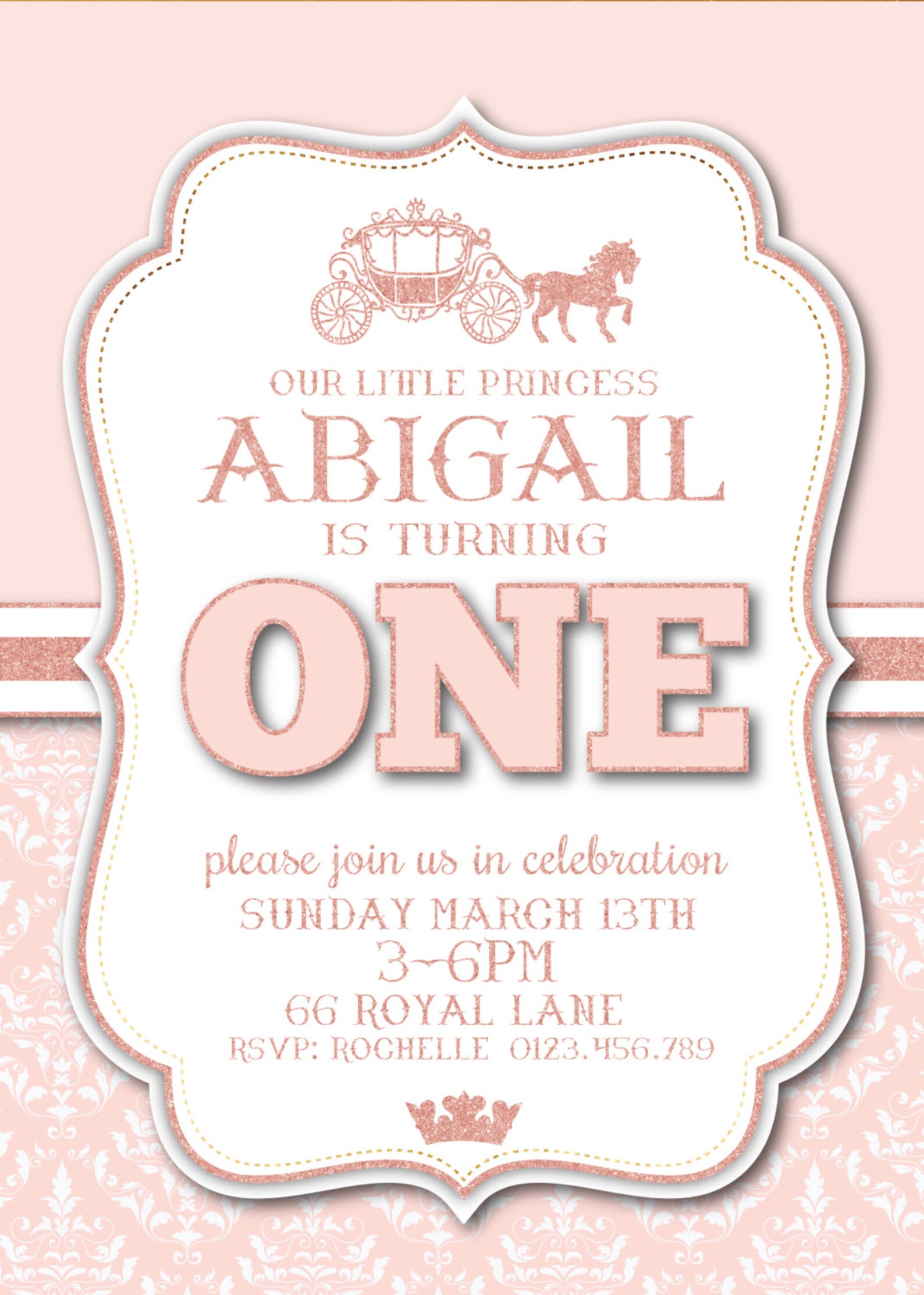 Pink Princess First Birthday Invitation Printable Sparkly | Etsy