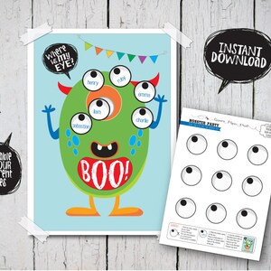 Monster Party Game, Pin the Eye on the Monster, Party Printable ...