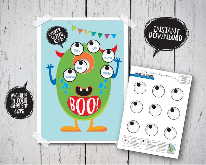 Monster Party Game Pin the Eye on the Monster Party | Etsy