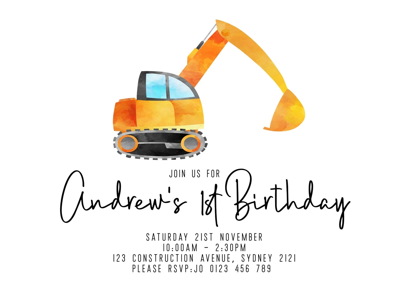 Construction Party Invitation. Excavator Party Invitation. - Etsy