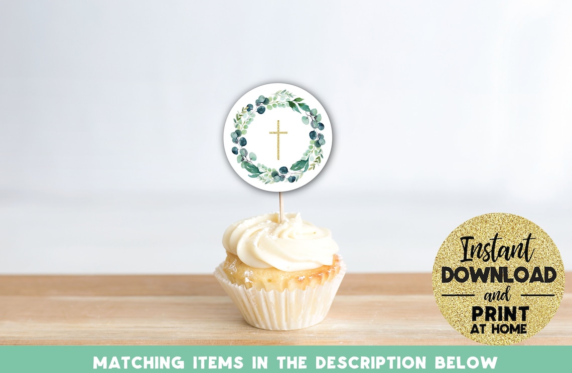 Cupcake Toppers Christening Baptism. Foliage Baptism | Etsy