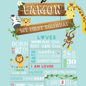 Birthday Sign Jungle Safari Milestone Poster, Birthday Boy Zoo Party ...