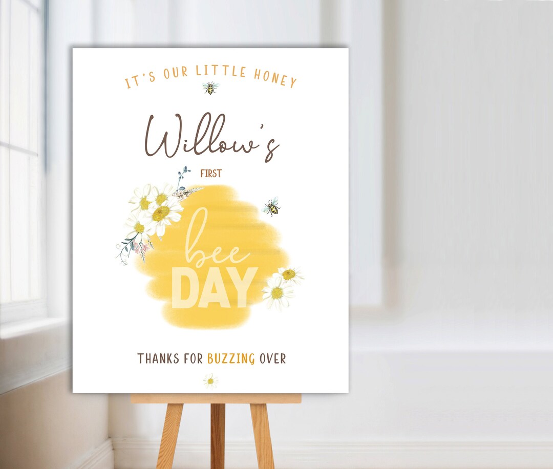 Bee Welcome Poster. Bee Day. Editable Bee Day Party Sign. Bee Birthday ...