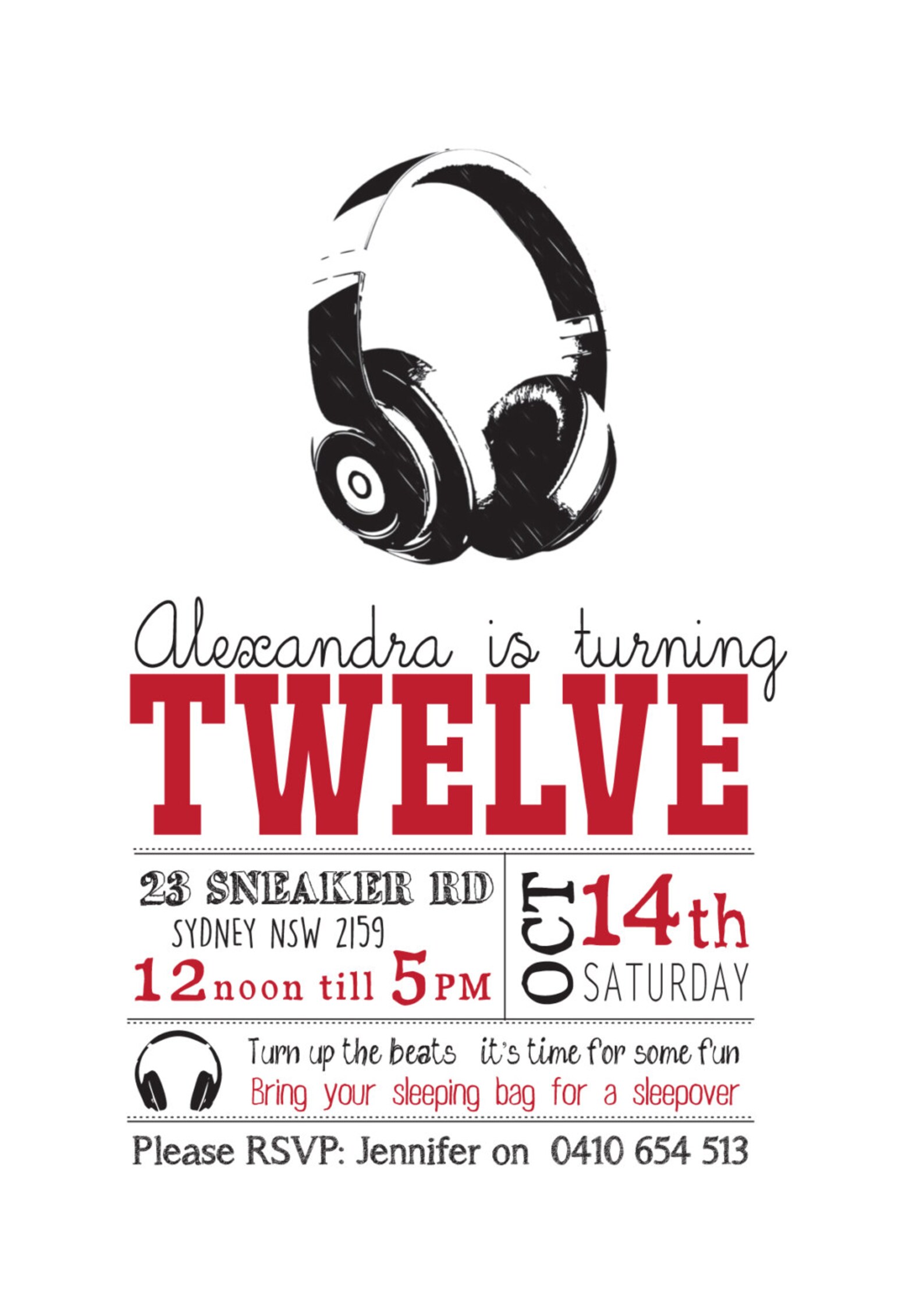 DJ Headphones Party Invitation Printable Customised - Etsy