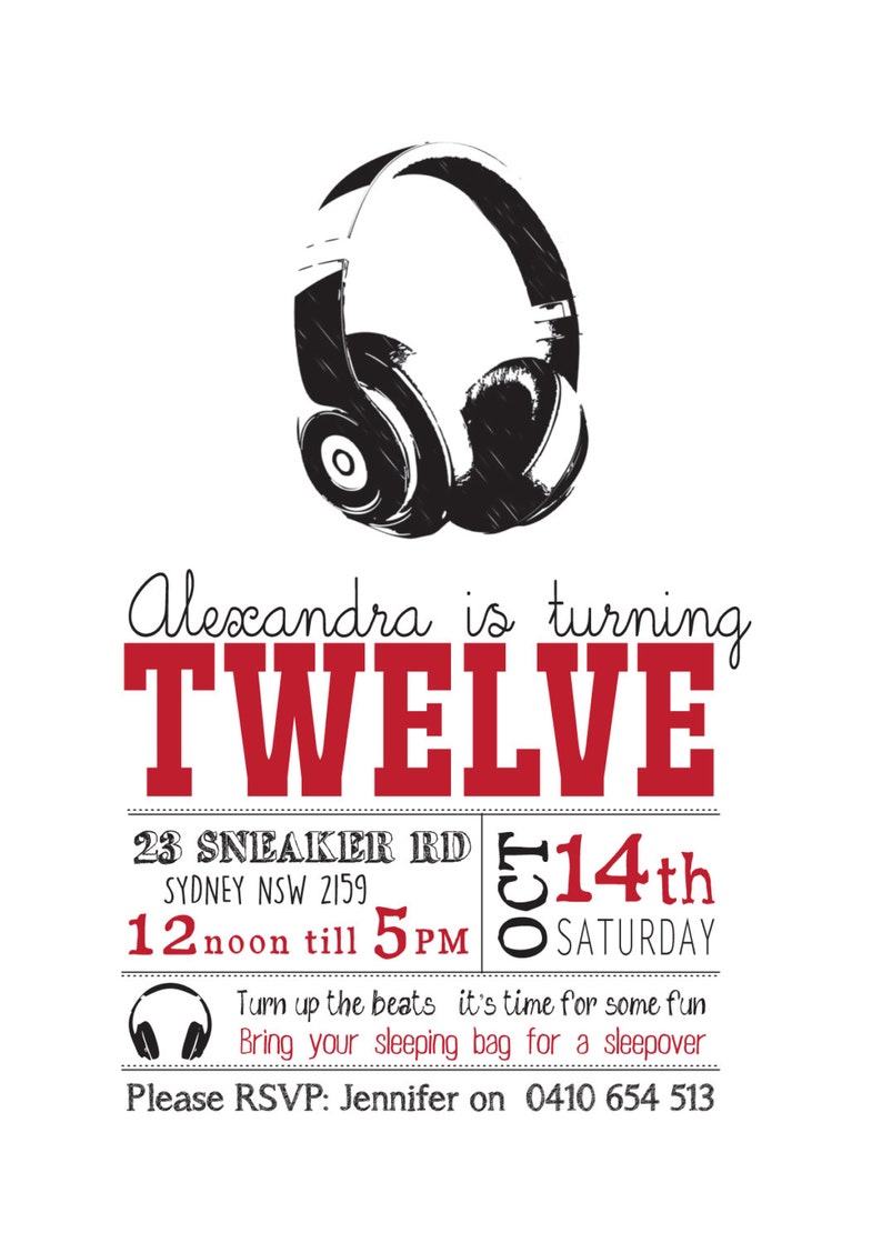 DJ Headphones Party Invitation Printable Customised - Etsy