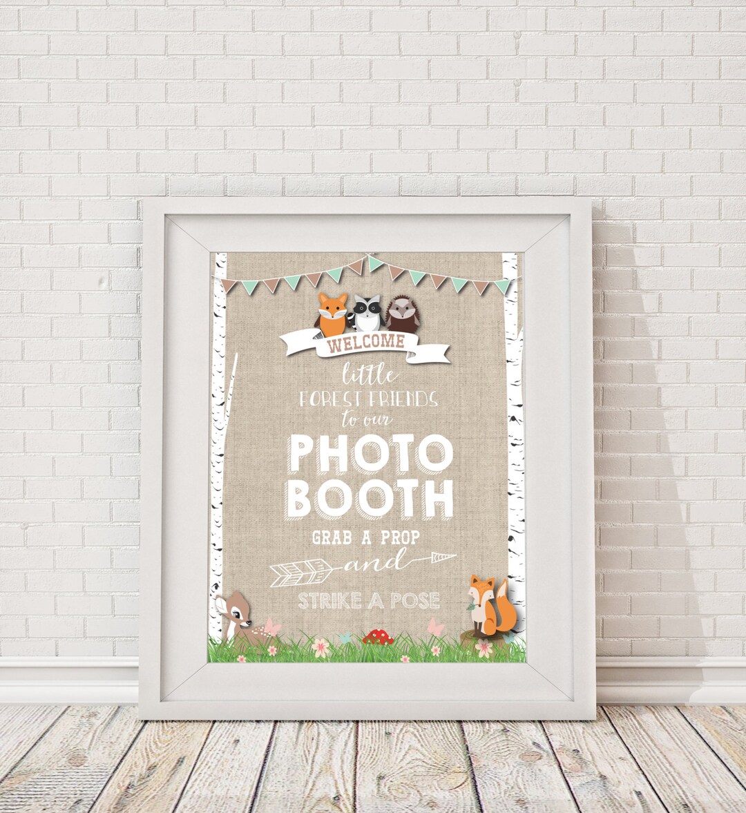 Woodlands Forest Friends Photo Booth Poster Sign. Linen Baby Birthday ...
