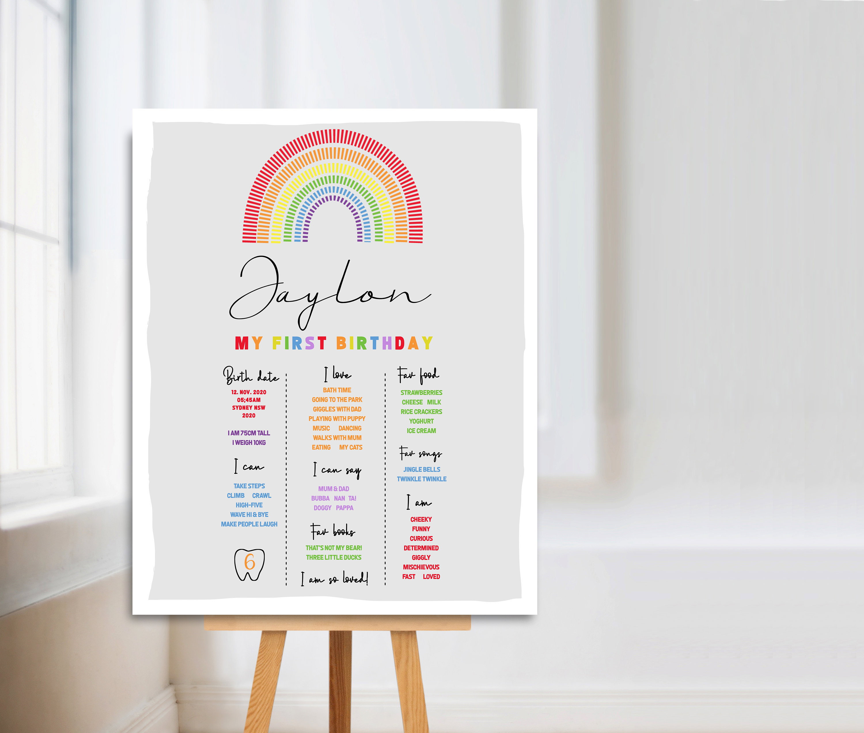 Rainbow Birthday Poster. First Birthday Milestone. Colourful Rainbow ...