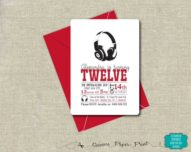 DJ Headphones Party Invitation Printable Customised - Etsy