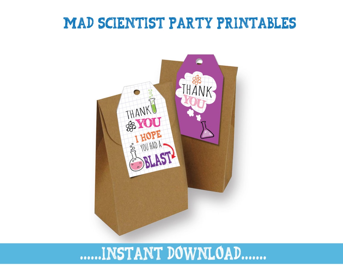 Mad Scientist thank you labels/tags Science Party decor | Etsy