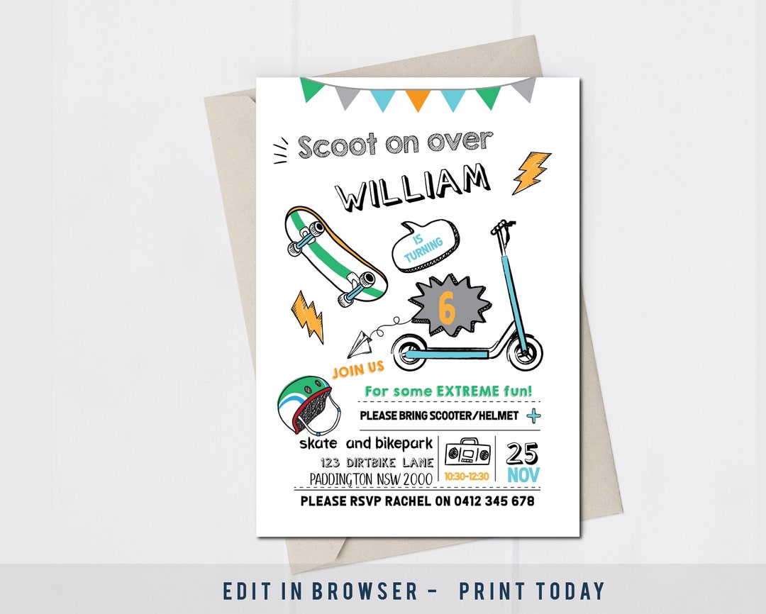 Skate Invitation. Skater Party Invitation. Editable Customisable With ...