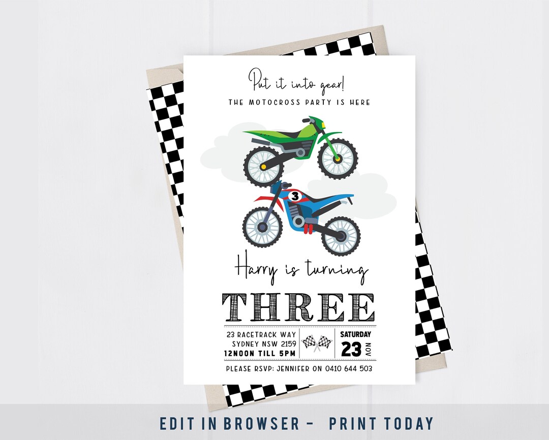 Motorbike Invitation. Motocross Birthday. Dirt Bike Invitation ...