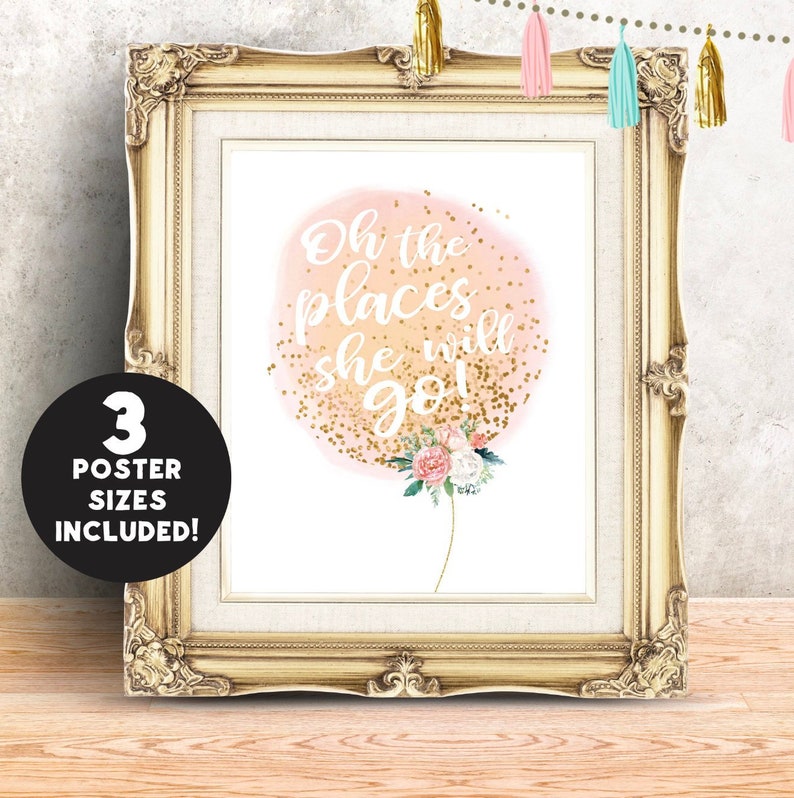 Oh the Places She Will Go. Glitter Confetti Balloon Sign - Etsy