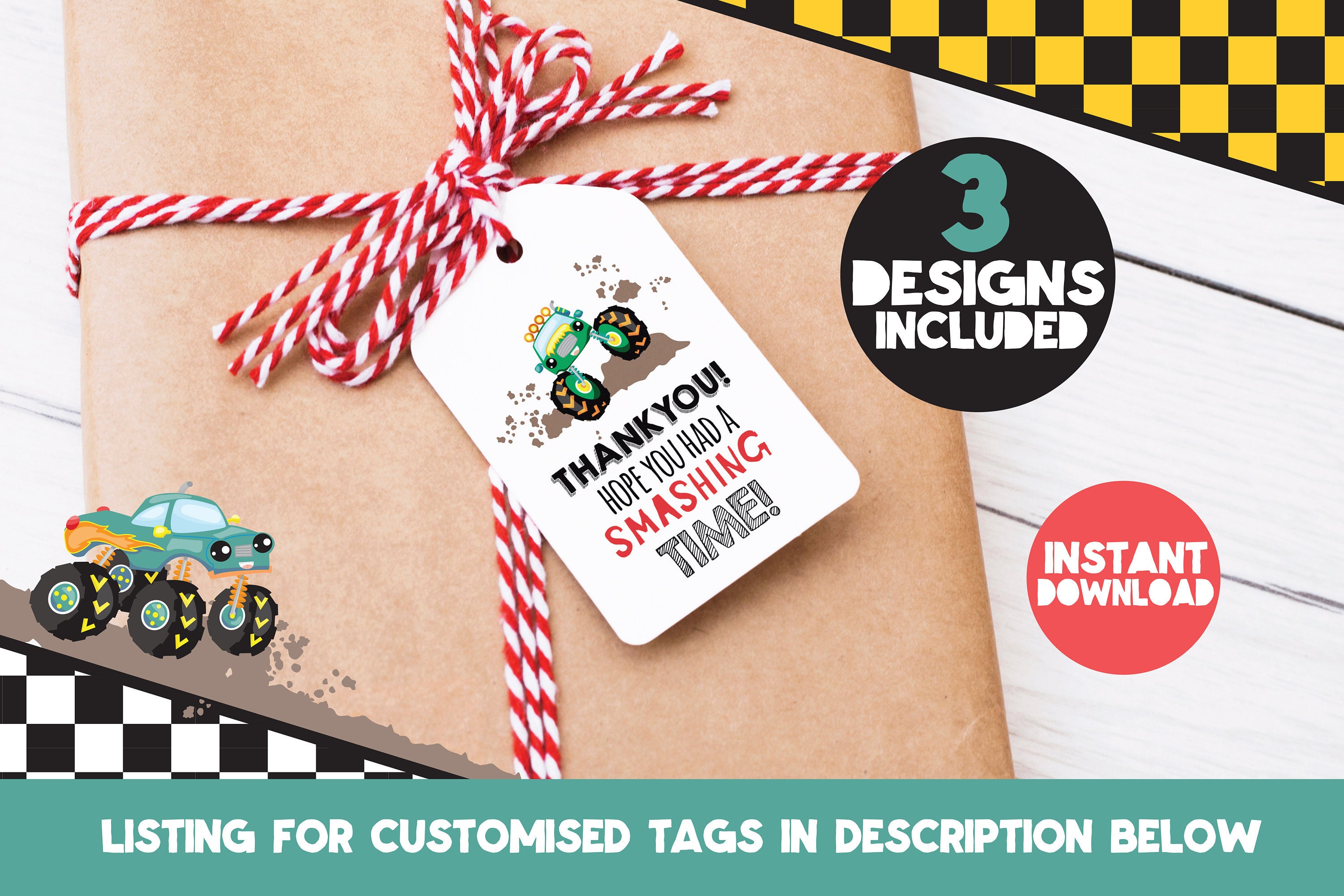 Monster Truck Thank You Tags Labels Printable. Trucks Birthday - Etsy