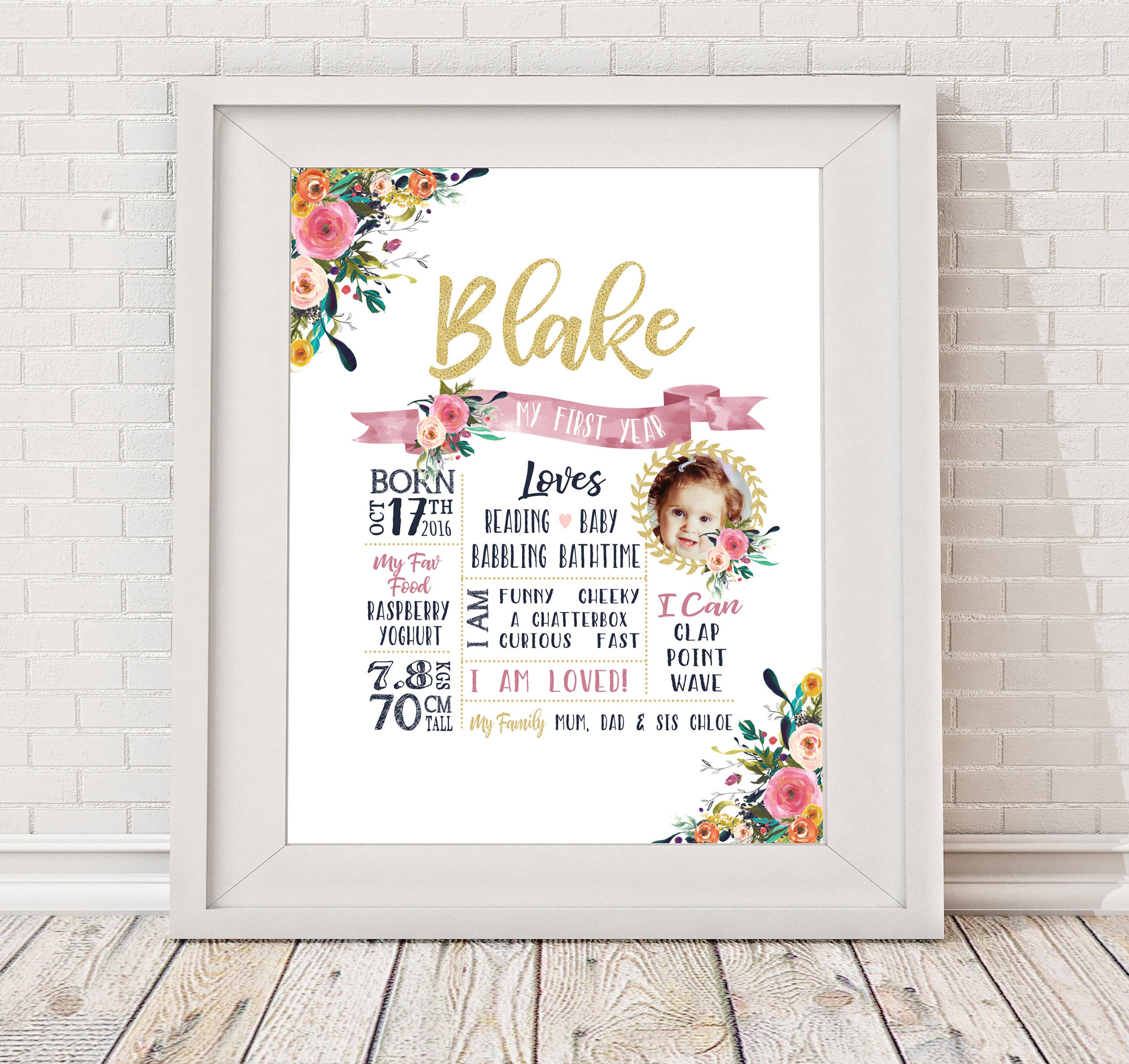 First Birthday Poster Milestone Board. Baby Girls First - Etsy