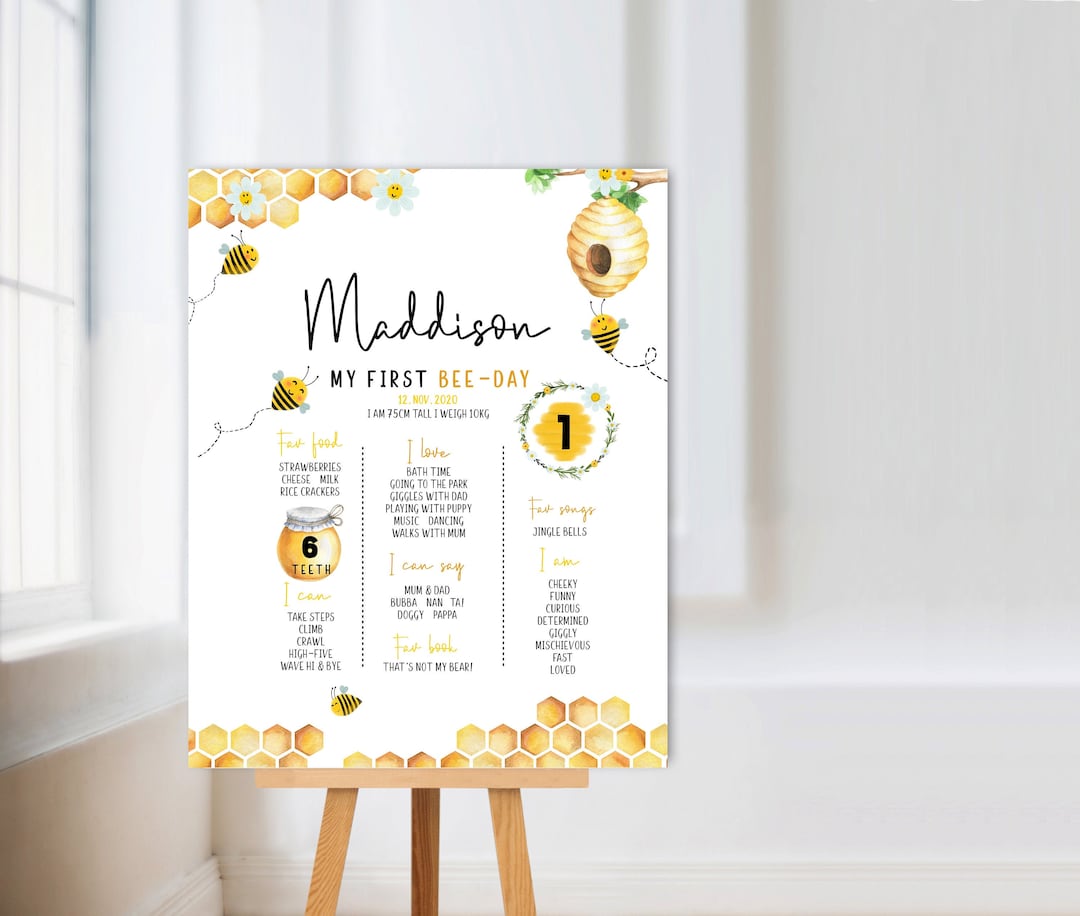 Bee Birthday Milestone Poster. Bee Day. Editable Beeday Party Sign. Any ...