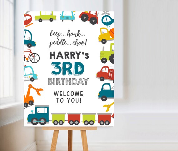 Transport Welcome Sign. First Birthday Poster. Trucks Welcome | Etsy