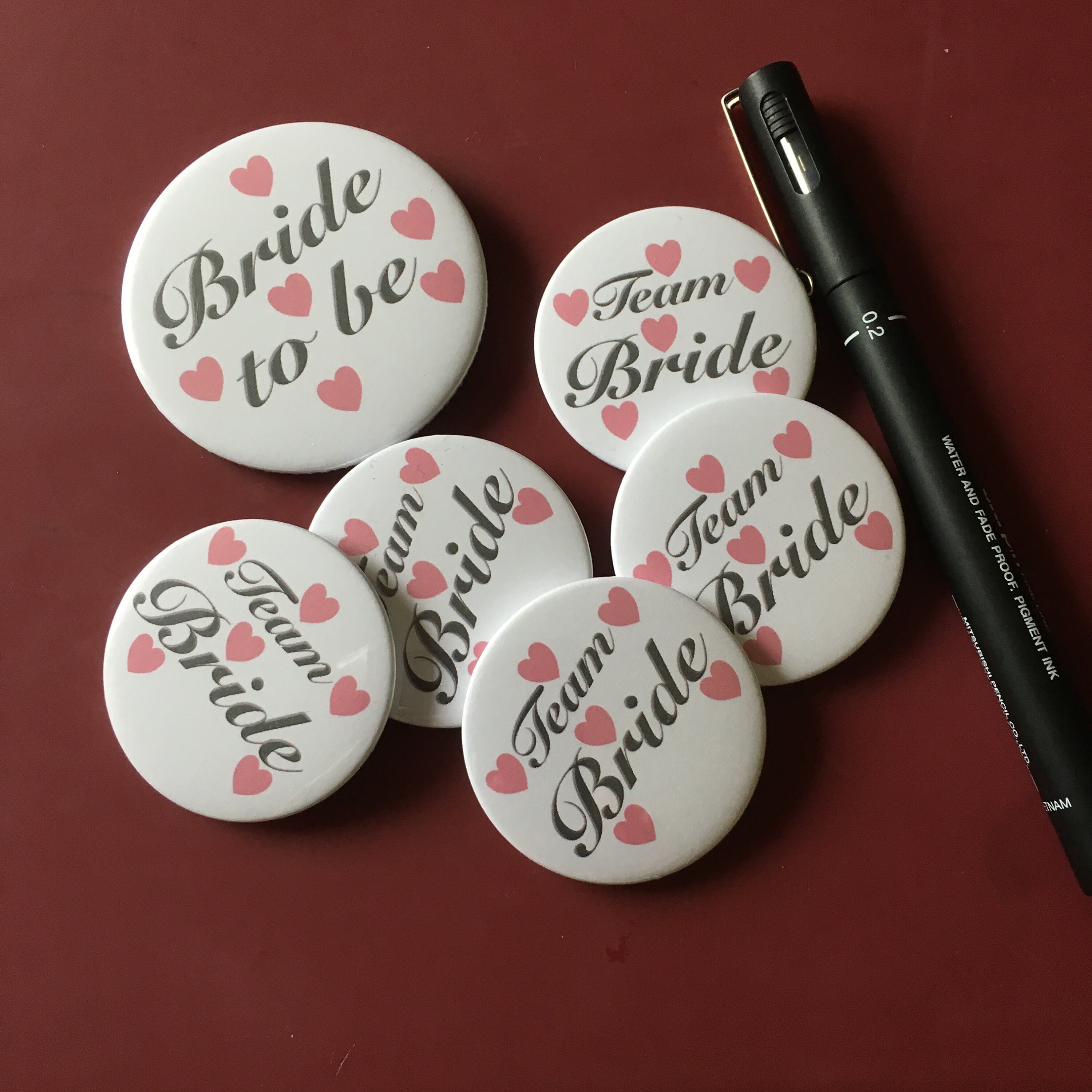 Hen Party, Bride and Team Bride, Set of 7 Badges Additional Team Bride ...