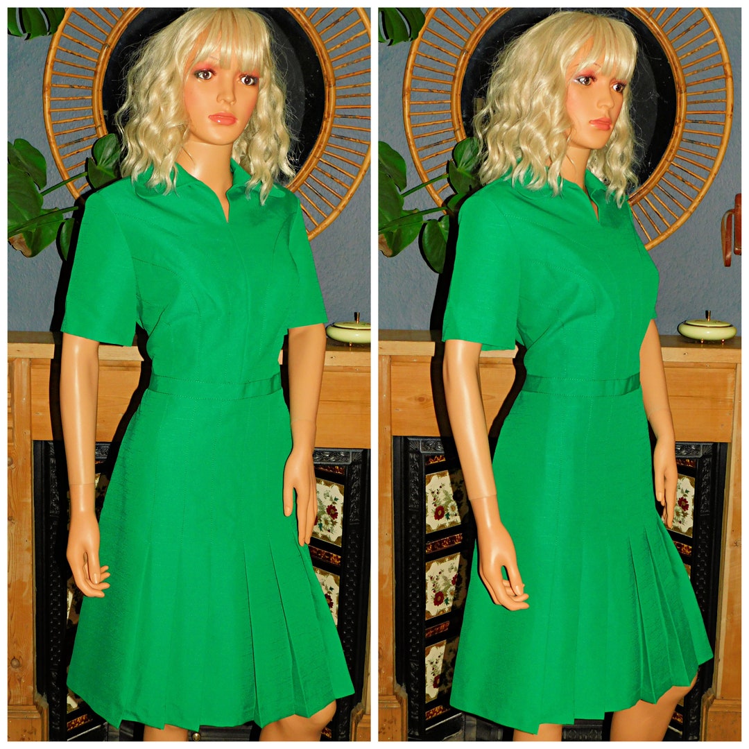 Vintage 60s Bright APPLE GREEN MOD Scooter Dress 16 L 1960s Modette ...