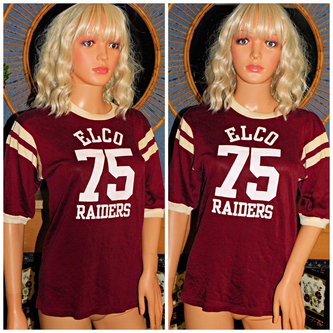 Vintage 60s ELCO RAIDERS College T Shirt Top Jersey S 1960s Maroon ...
