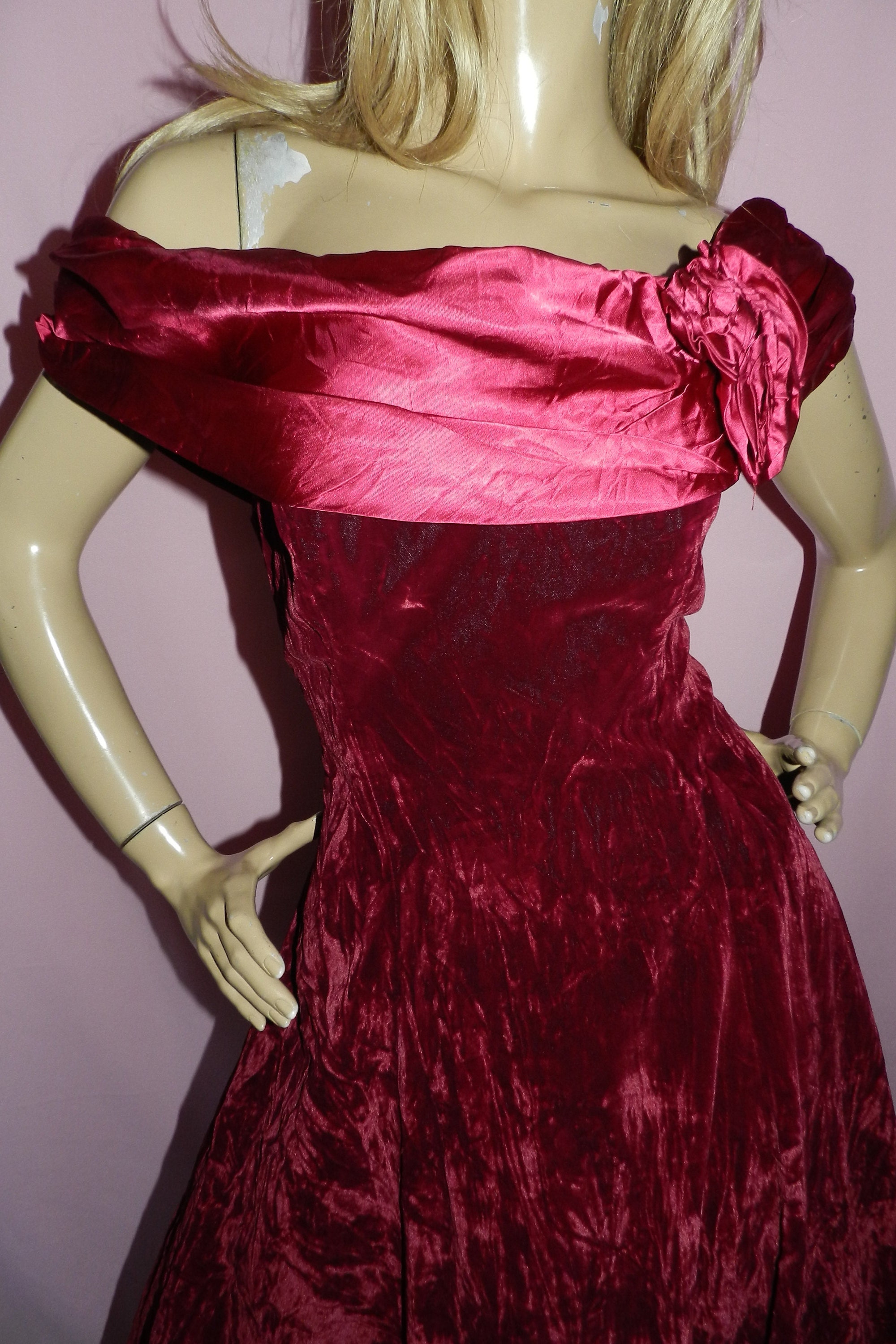 Vintage 80s RASPBERRY RED VELVET Princess Prom Party dress 12 M 1980s ...