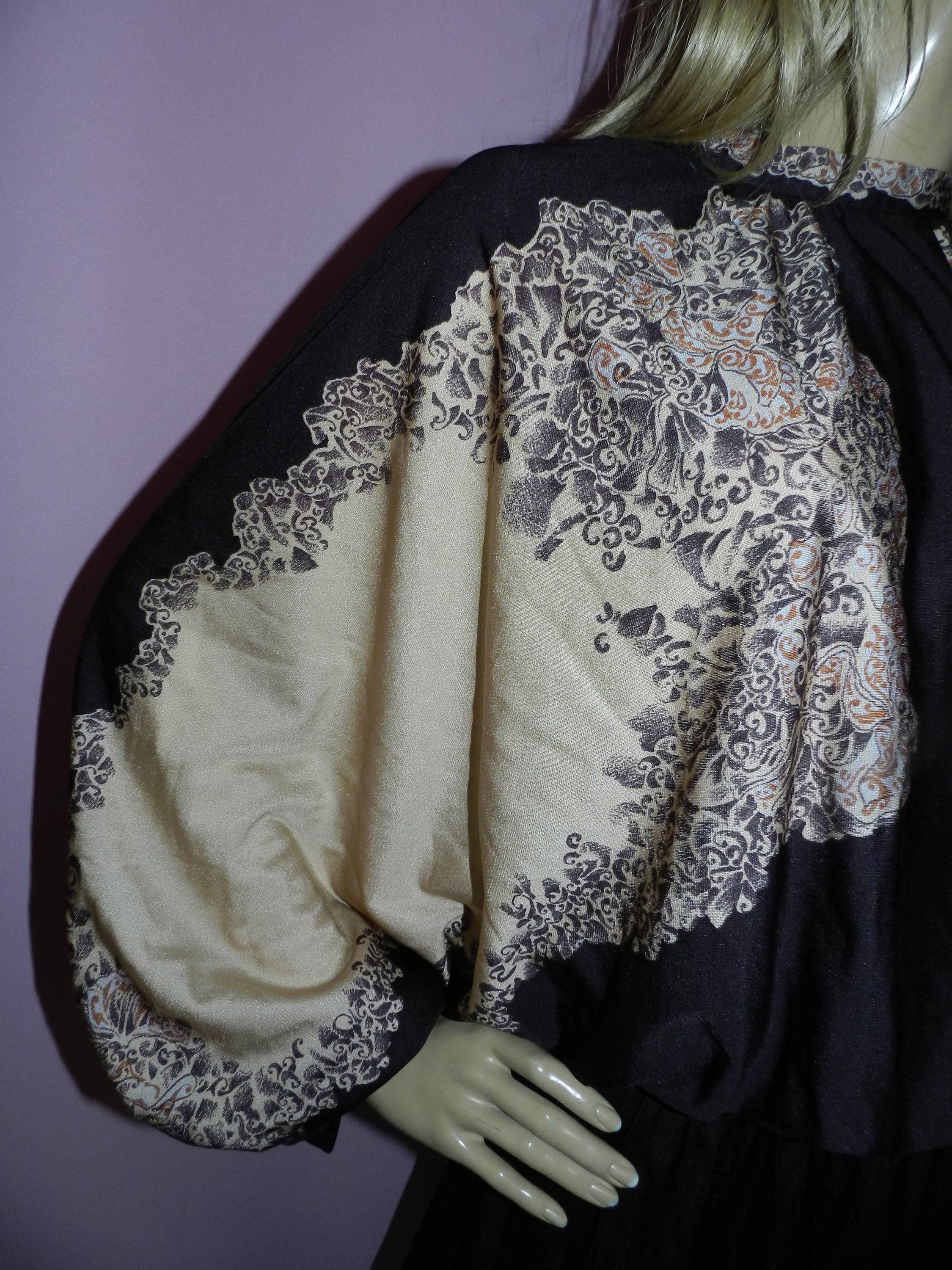 Vintage 70s PRINCESS RASPANTI Brown/Cream Art Nouveau Batwing Maxi ...