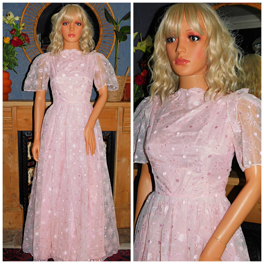 Vintage 80s Baby Pink FANTASY PRINCESS Floral Net Tulle Prom Party ...