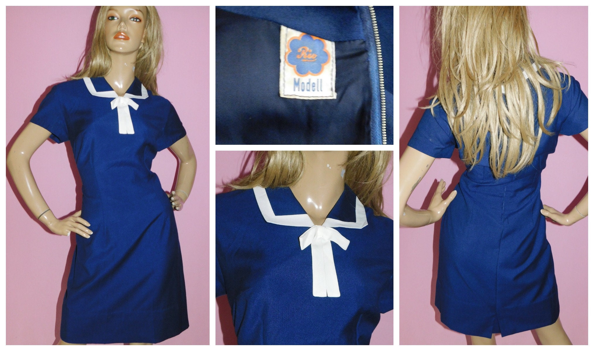 Vintage 50s Navy Cream SAILOR GIRL Hourglass Wiggle Secretary Pin Up ...