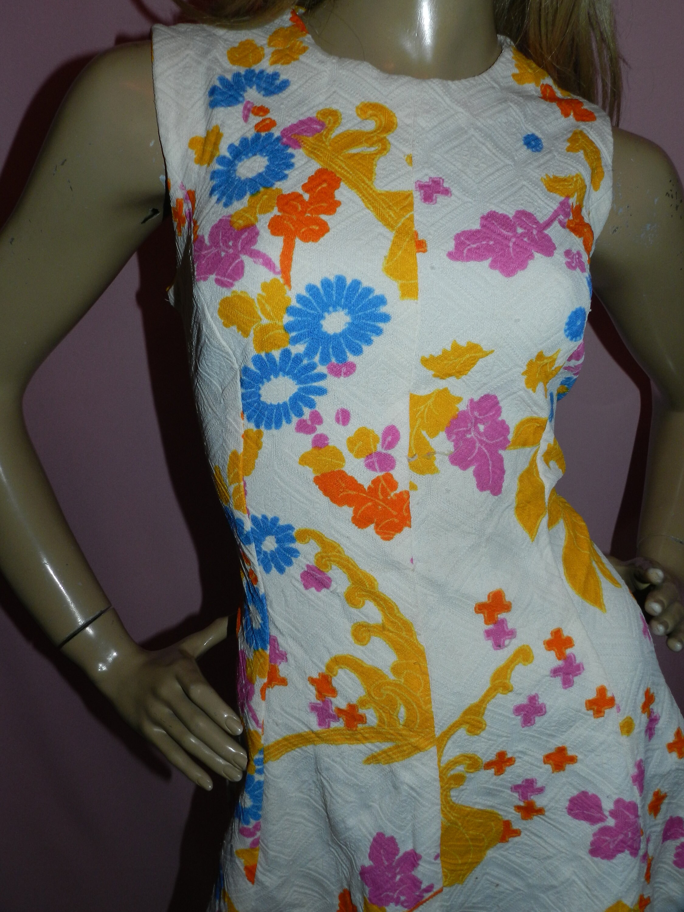 Vintage 60s Multicoloured Floral PSYCHEDELIC MOD SCOOTER Dress 10 S ...