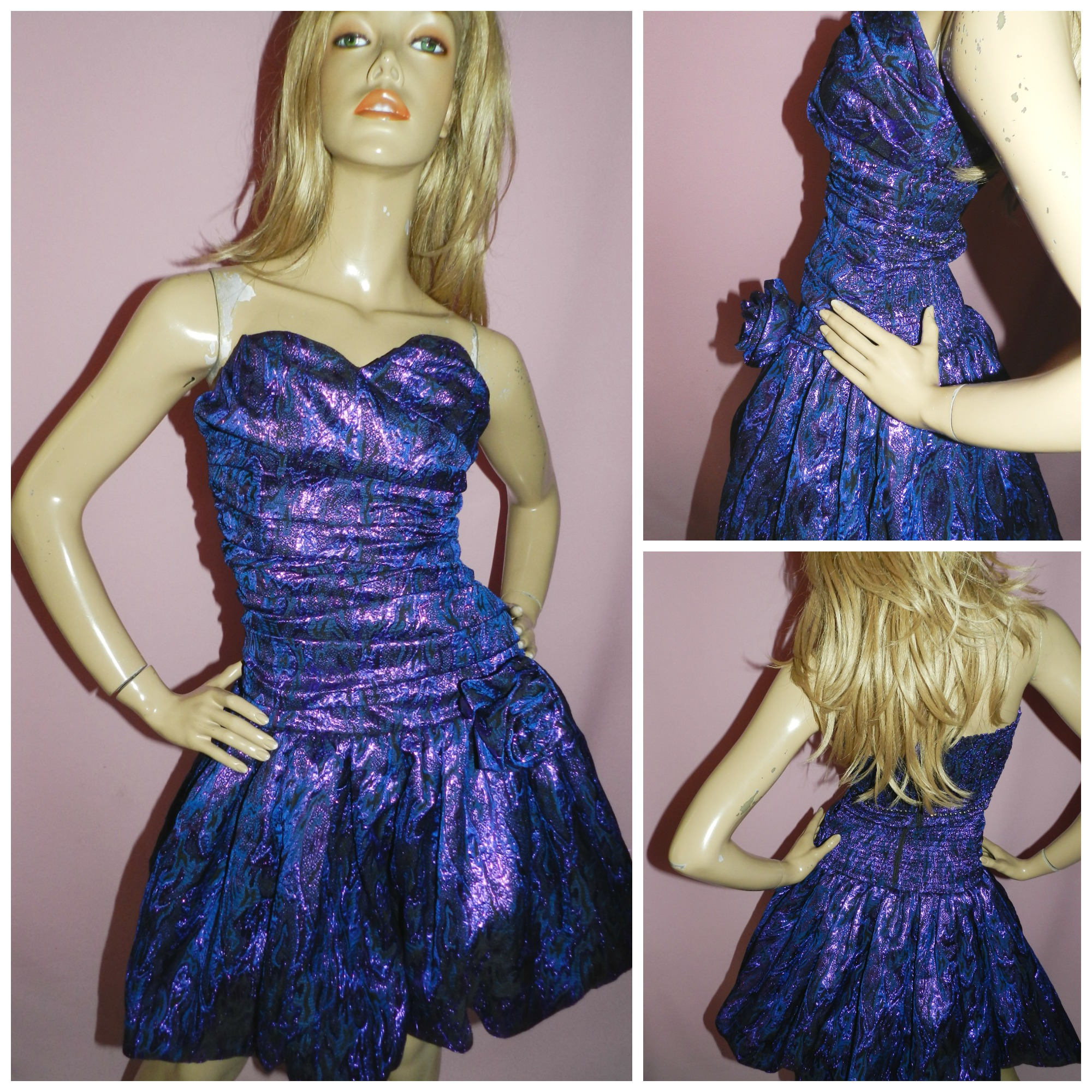 Vintage 80s Purple STRAPLESS BUBBLE Hem Mini Prom Party Cocktail dress ...