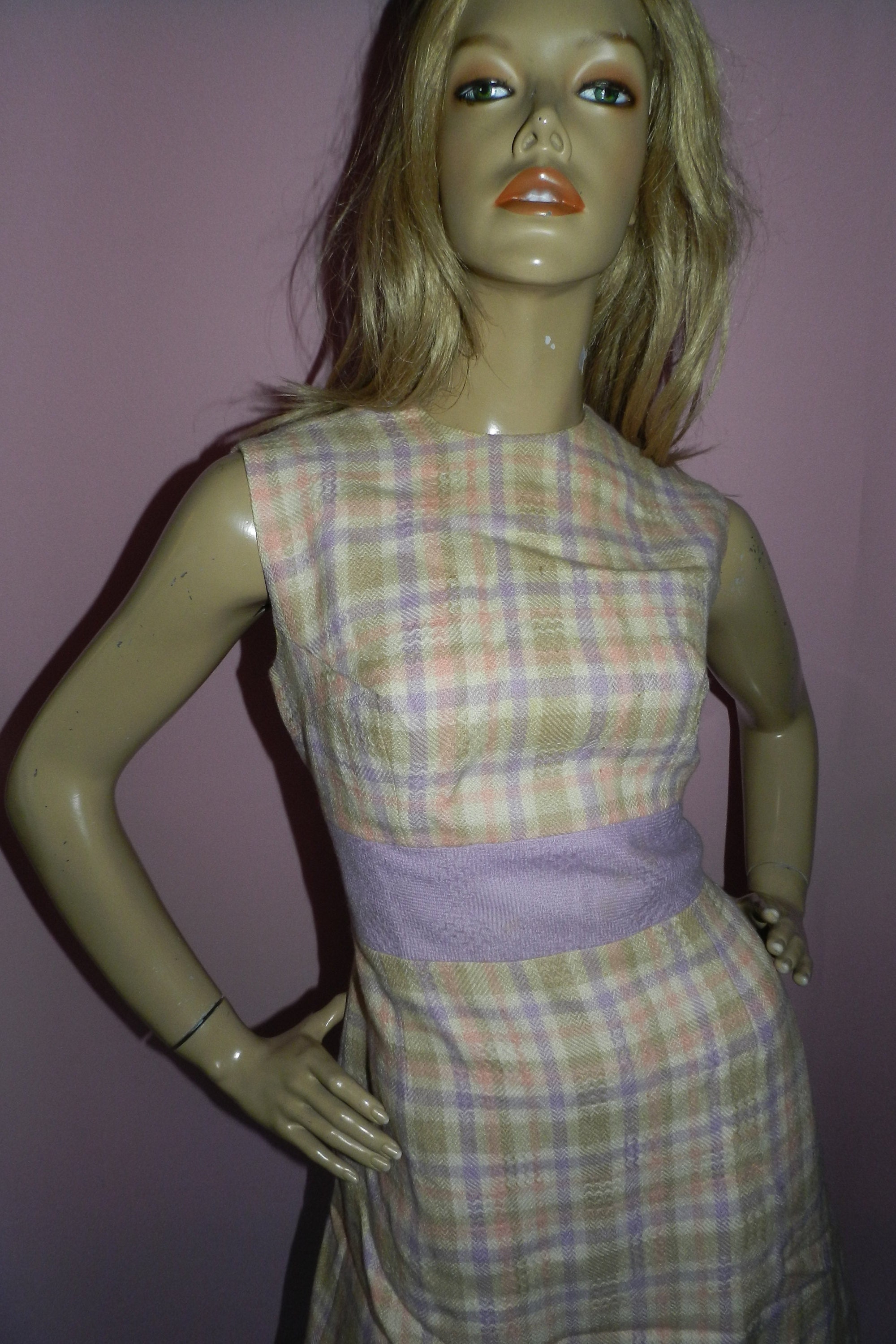 Vintage 60s PASTEL PLAID MOD Scooter Check Wool Dress 12-14 M 1960s ...