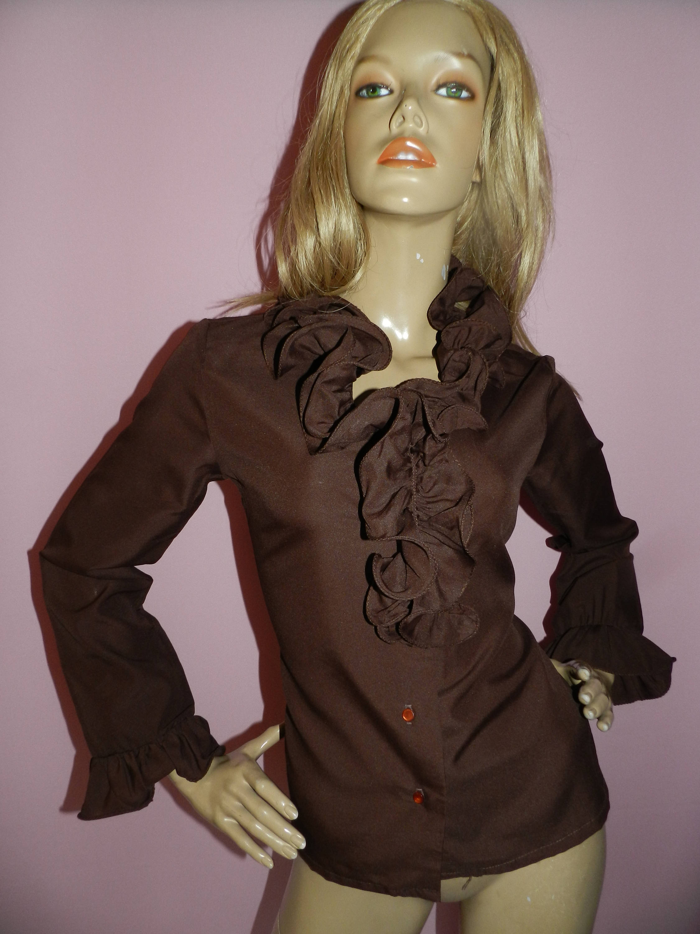 Vintage 80s Brown Avant Garde RUFFLED New Romantic shirt blouse 12 M ...