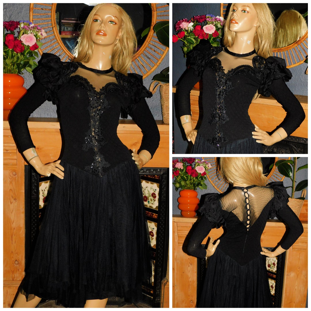 Vintage 80s Extreme Black SEQUIN ORIGAMI Net Tulle FAIRY Princess Prom ...