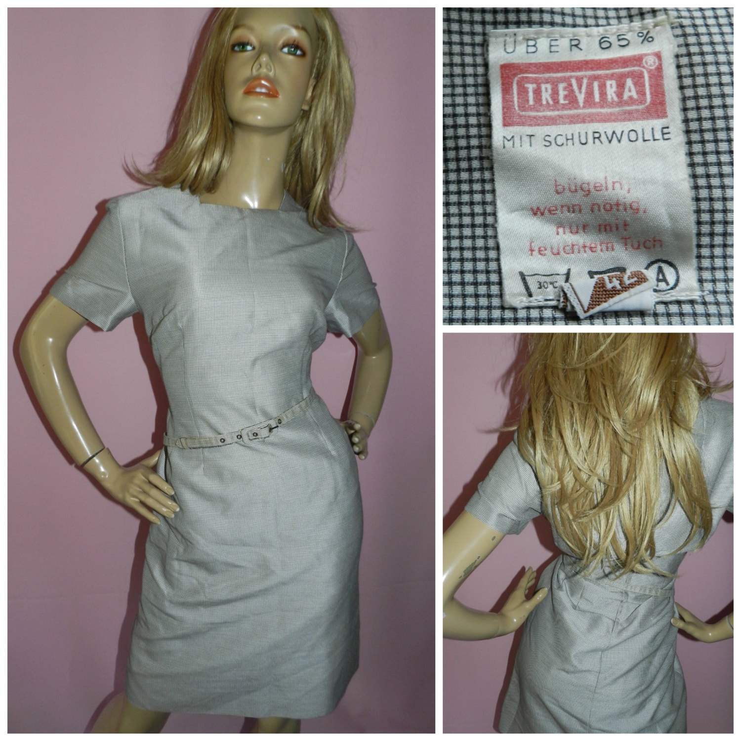 Vintage 50s Grey/White CHECK Fitted HOURGLASS SECRETARY Dress 14 1950s ...
