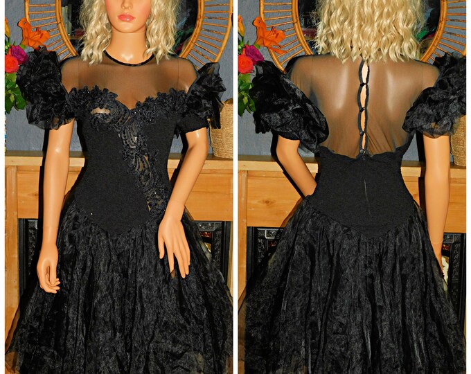 Vintage 80s Extreme Black SEQUIN ORIGAMI Net Tulle FAIRY Princess Prom ...