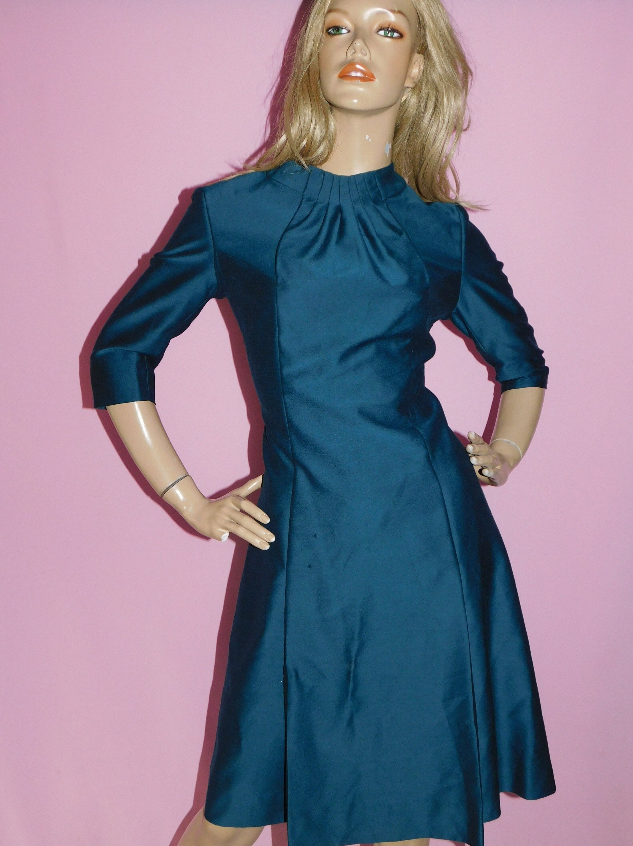 Vintage 1950s TEAL Wool Secretary Dress 10 S Mid Century 50s Bombshell ...