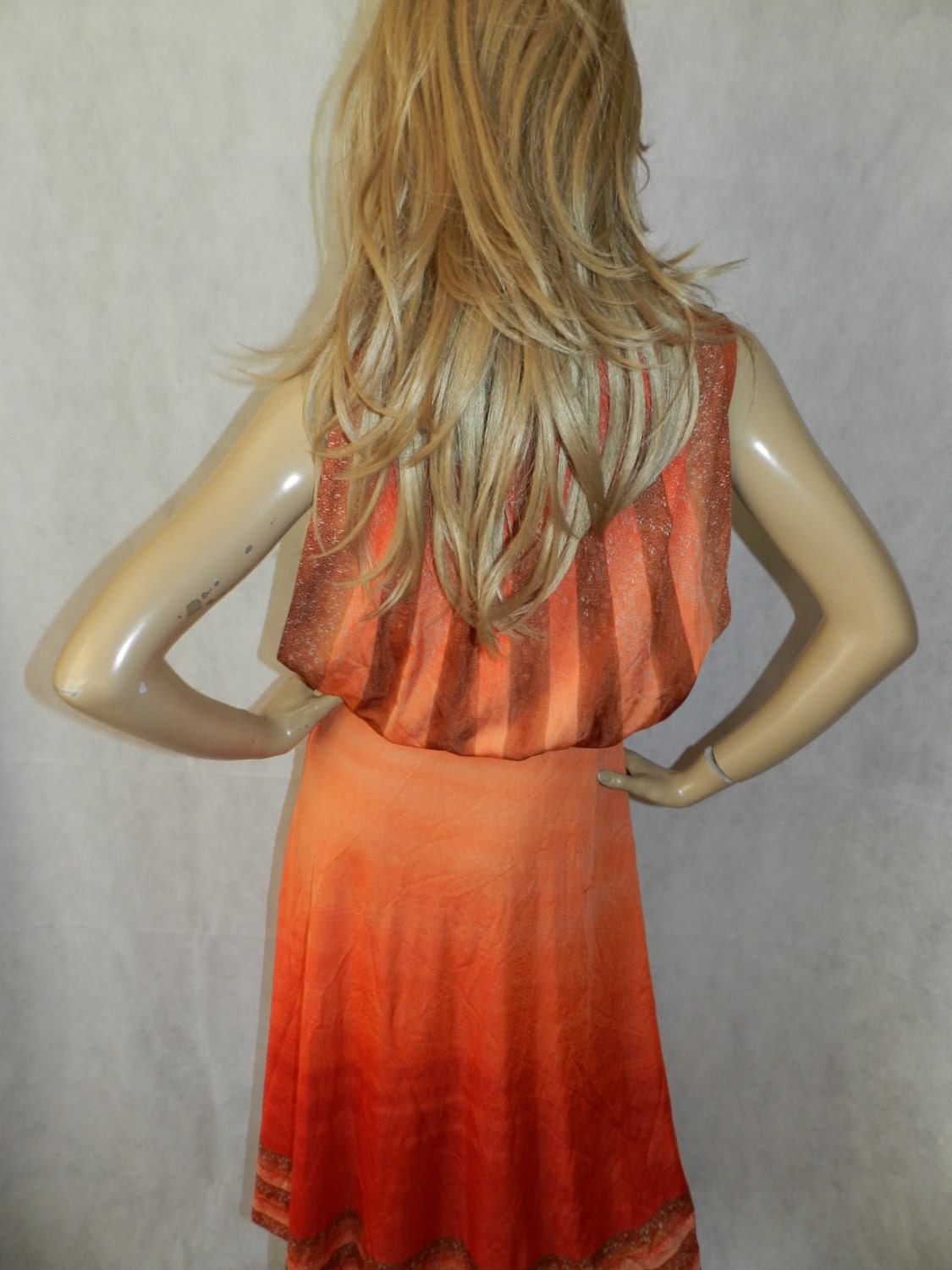 Vintage 70s PRINCESS RASPANTI Orange/Brown signed print Op Art dress 8 ...